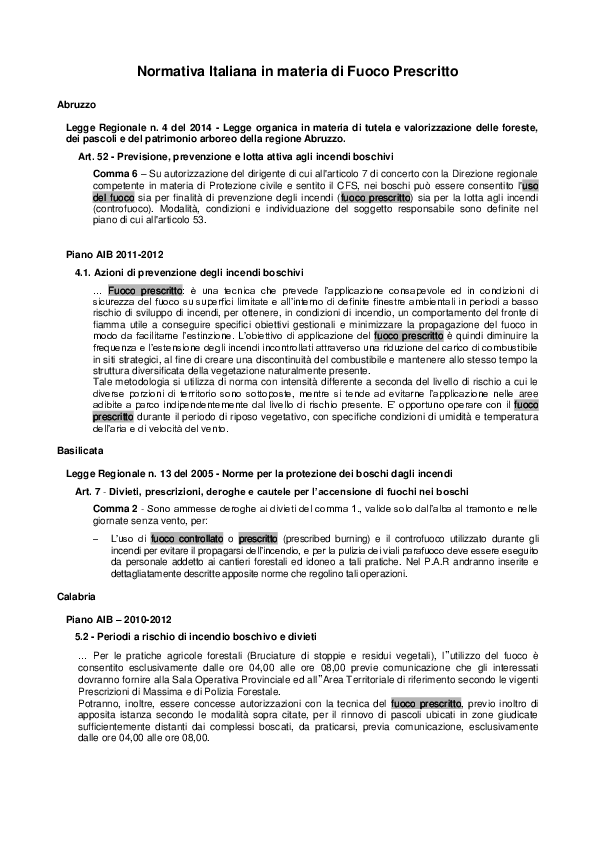 (PDF) Normativa Italiana in materia di fuoco prescritto