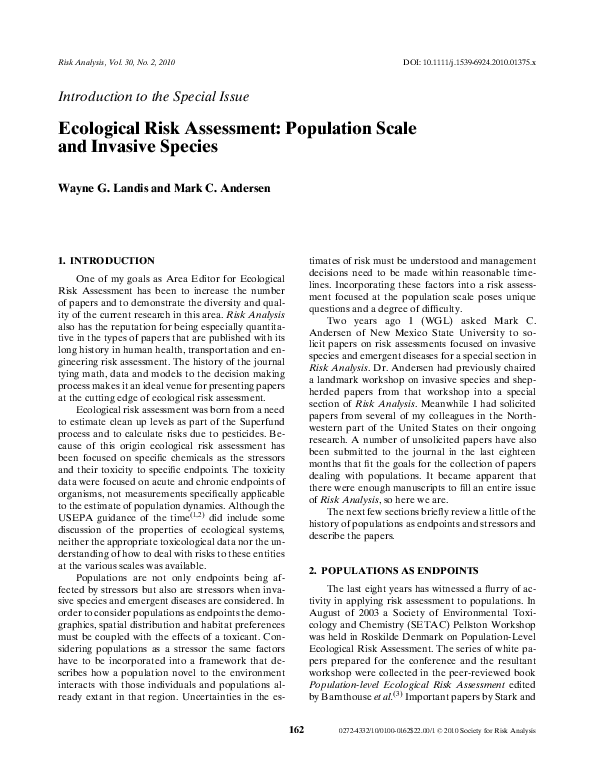 (PDF) Ecological Risk Assessment: Population Scale and Invasive Species