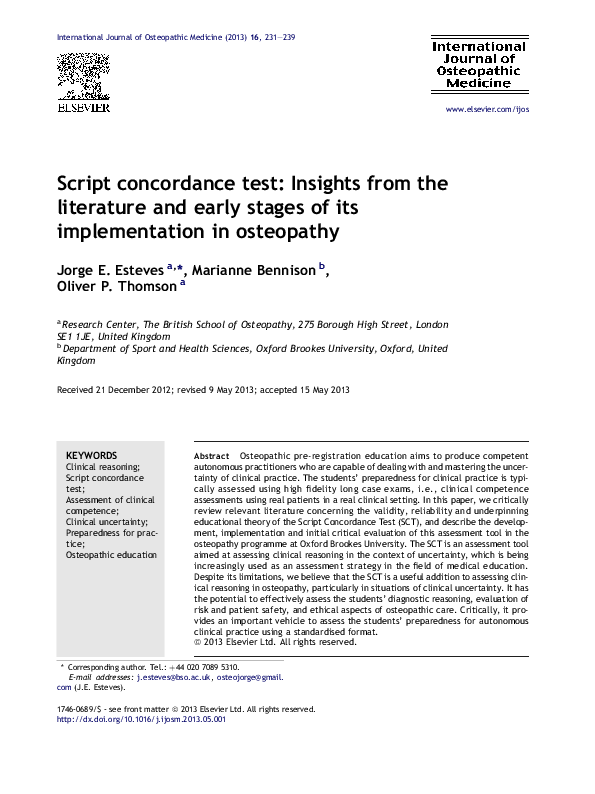 Pdf Script Concordance Test Insights From The Literature And Early Stages Of Its