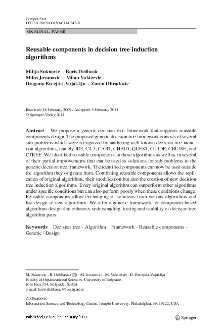 Pdf Reusable Components In Decision Tree Induction Algorithms