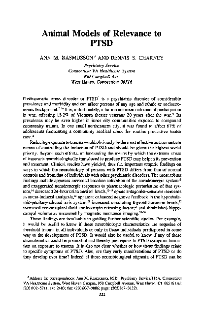 (PDF) Animal Models of Relevance to PTSD | Ann Rasmusson - Academia.edu
