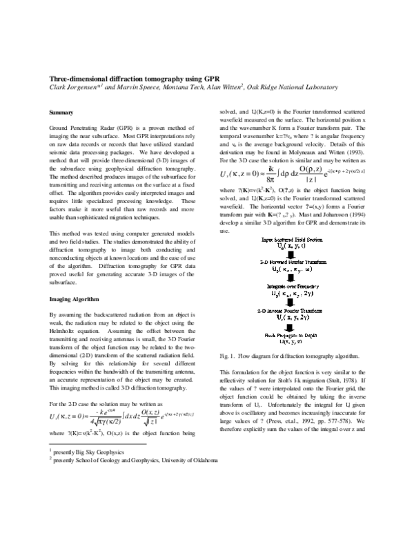 Pdf Three‐dimensional Diffraction Tomography Using Gpr