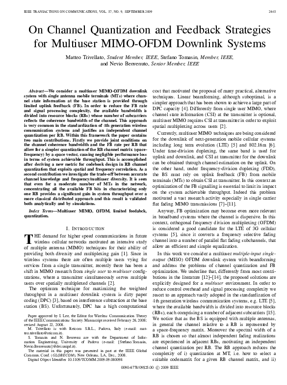(PDF) On channel quantization and feedback strategies for multiuser MIMO-OFDM downlink systems