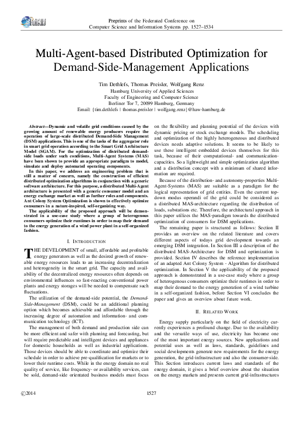 (PDF) Multi-Agent-based Distributed Optimization for Demand-Side-Management Applications