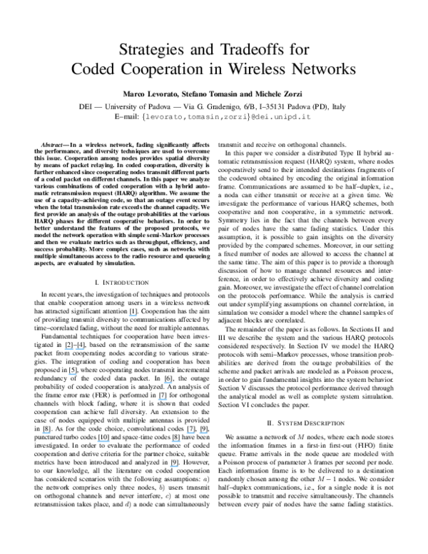 (PDF) Strategies and Tradeoffs for Coded Cooperation in Wireless Networks