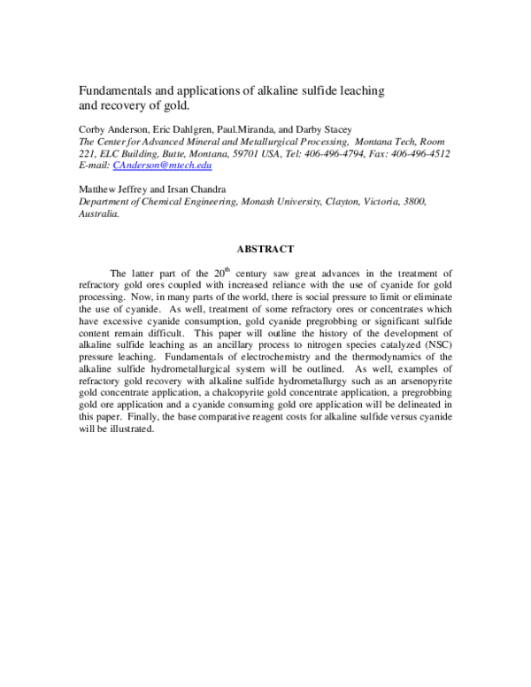 (PDF) Fundamentals and applications of alkaline sulfide leaching and ...