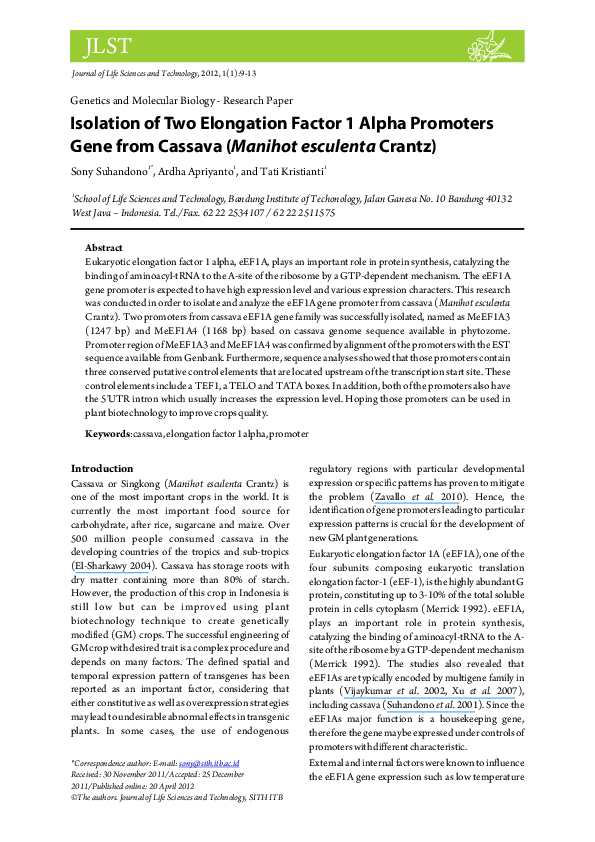 (PDF) Isolation of Two Elongation Factor 1 Alpha Promoters Gene from ...