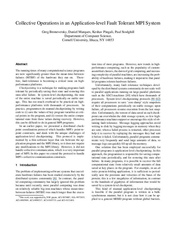 (PDF) Collective operations in application-level fault-tolerant MPI