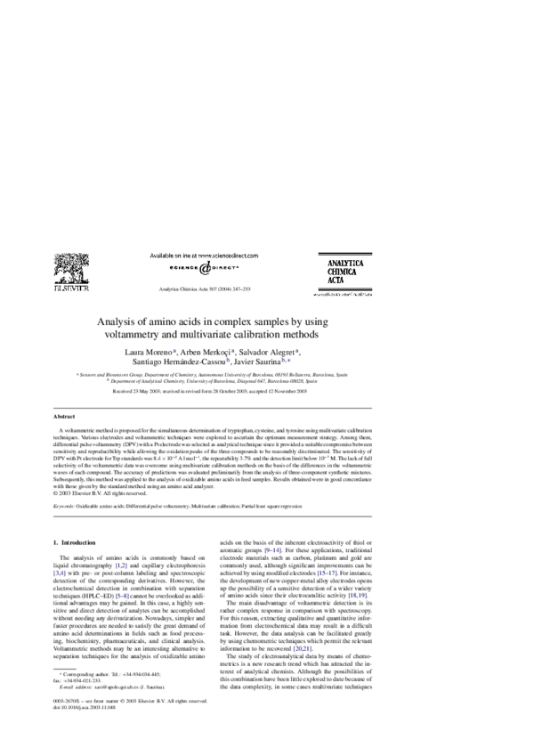 (PDF) Analysis of amino acids in complex samples by using voltammetry ...
