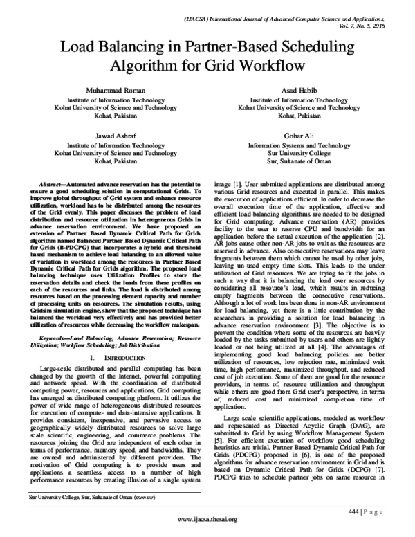(PDF) Load Balancing in Partner-Based Scheduling Algorithm for Grid Workflow