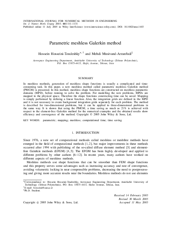 (PDF) Parametric meshless Galerkin method