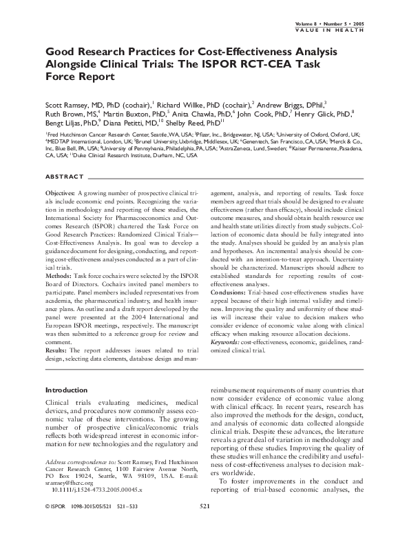 (PDF) Good Research Practices for Cost-Effectiveness Analysis Alongside ...