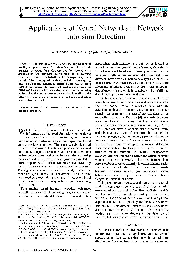 (PDF) Applications of Neural Networks in Network Intrusion Detection