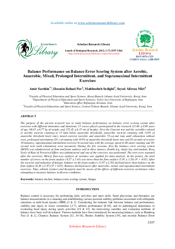 (PDF) Balance Performance on Balance Error Scoring System after Aerobic ...