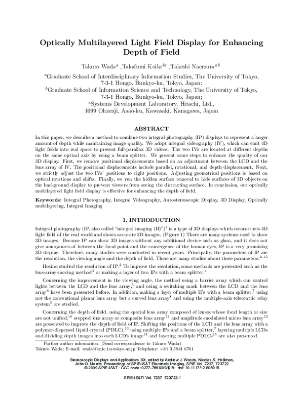 Pdf Optically Multilayered Light Field Display For Enhancing Depth Of Field