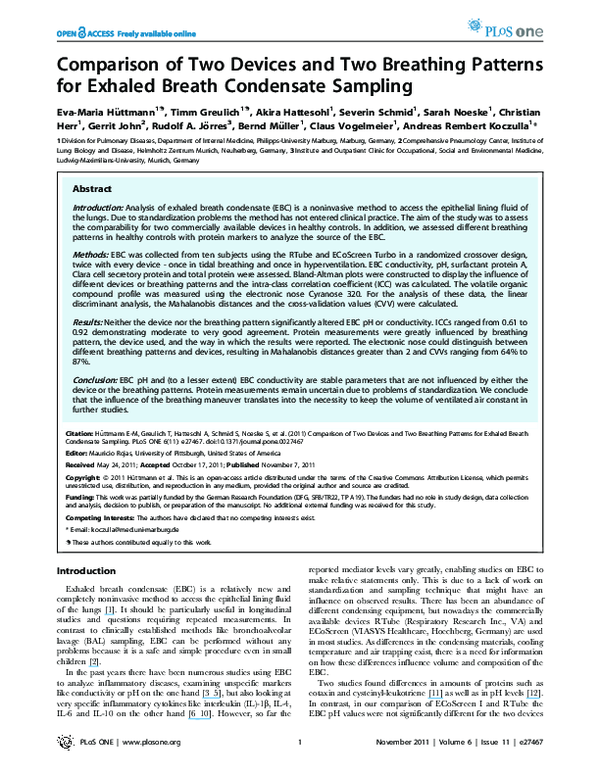 (PDF) Comparison of Two Devices and Two Breathing Patterns for Exhaled ...