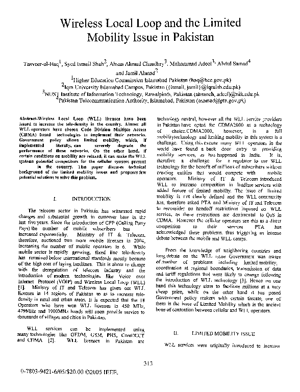 (PDF) Wireless Local Loop and the Limited Mobility Issue in Pakistan