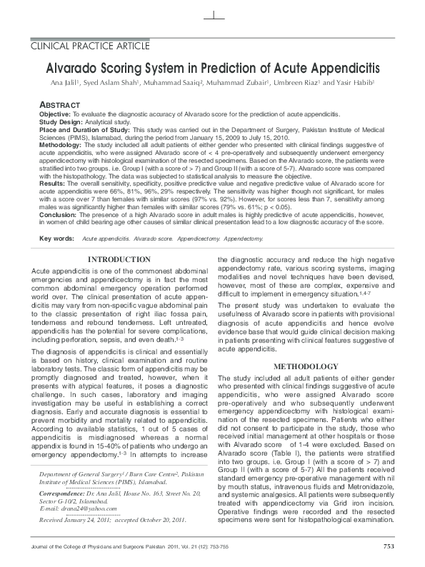 Pdf Alvarado Scoring System In Prediction Of Acute Appendicitis