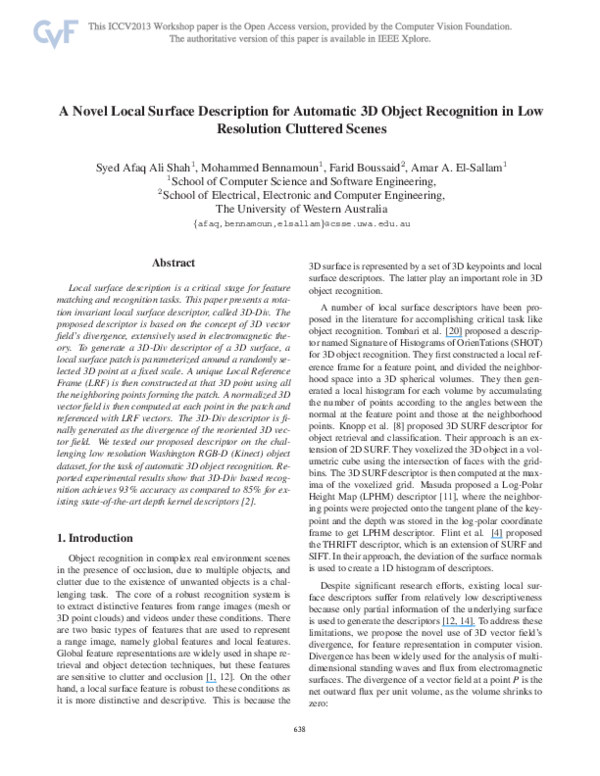 (PDF) A Novel Local Surface Description for Automatic 3D Object Recognition in Low Resolution ...