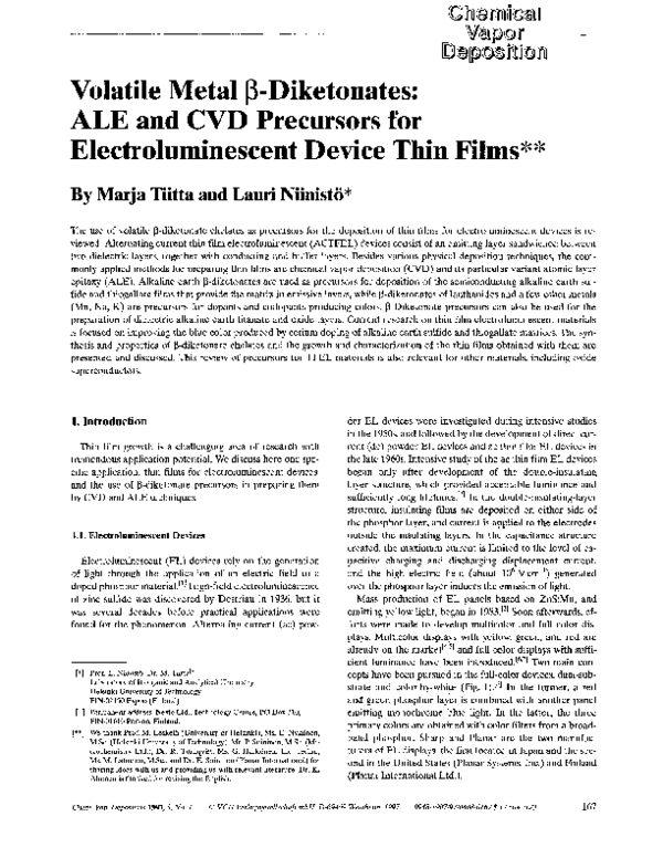 (PDF) Volatile Metal β-Diketonates: ALE and CVD precursors for ...