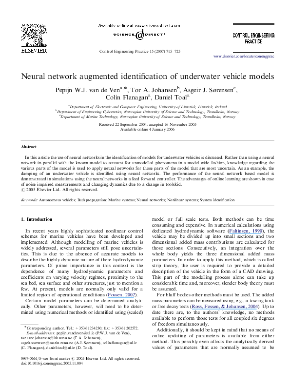 (PDF) Neural network augmented identification of underwater vehicle models
