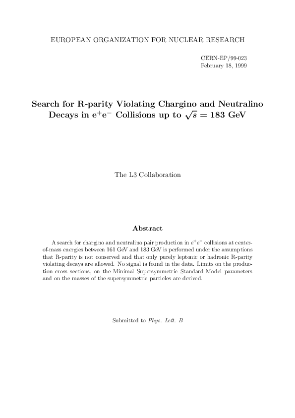 (PDF) Search for R-parity violating chargino and neutralino decays in e ...