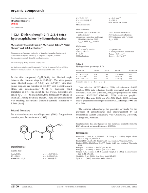 (PDF) 1-(2,4-Dinitrophenyl)-2-(1,2,3,4-tetrahydronaphthalen-1-ylidene)hydrazine
