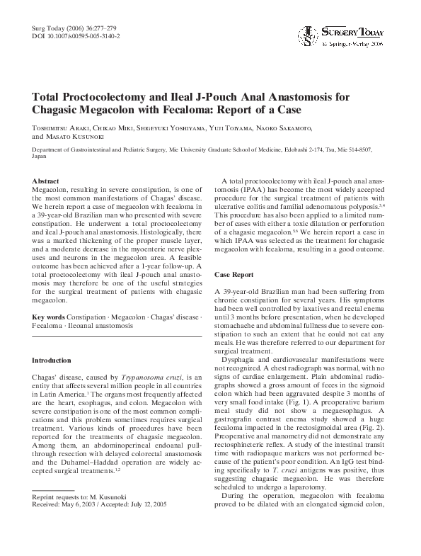 (PDF) Total Proctocolectomy and Ileal J-Pouch Anal Anastomosis for ...