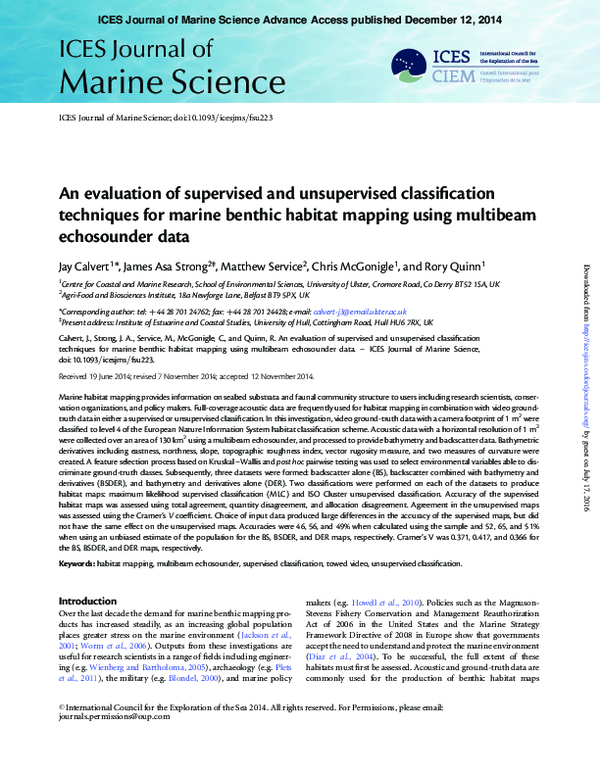 (PDF) An evaluation of supervised and unsupervised classification techniques for marine benthic ...