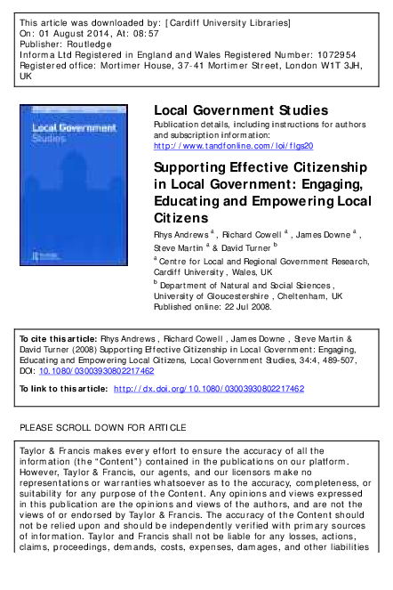 (PDF) Supporting Effective Citizenship in Local Government: Engaging ...