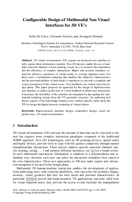(PDF) Configurable Design of Multimodal Non Visual Interfaces for 3D VE’s