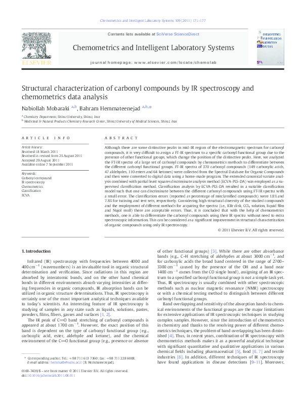 (PDF) Structural characterization of carbonyl compounds by IR ...
