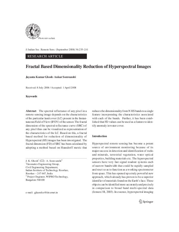 (PDF) Fractal-based dimensionality reduction of hyperspectral images