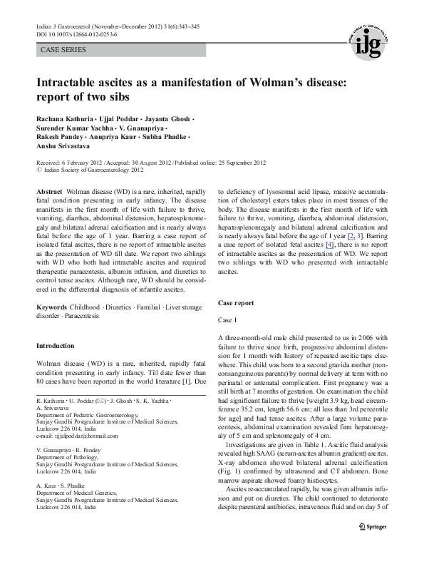 (PDF) Intractable ascites as a manifestation of Wolman’s disease ...