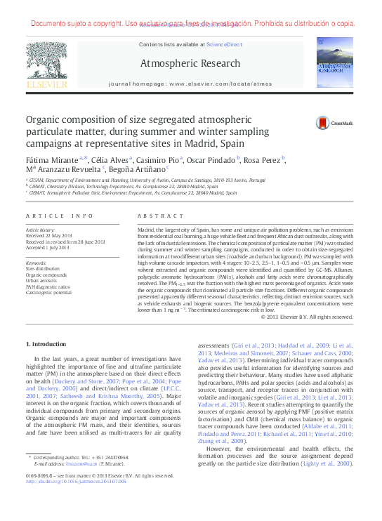 (PDF) Organic composition of size segregated atmospheric particulate matter, during summer and ...