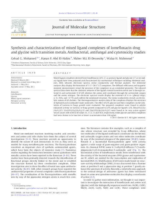 (PDF) Synthesis And Characterization Of Mixed Ligand Complexes Of Co(Ii) And Fe(Iii) Ions With ...