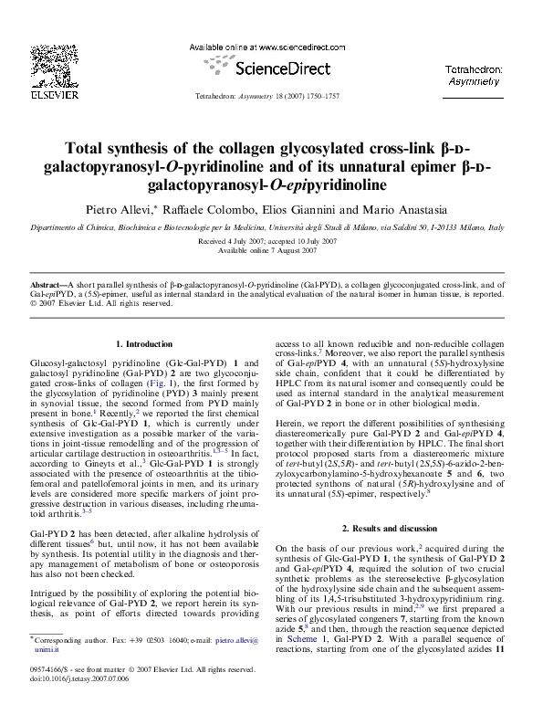 (PDF) Total synthesis of the collagen glycosylated cross-link β-d ...