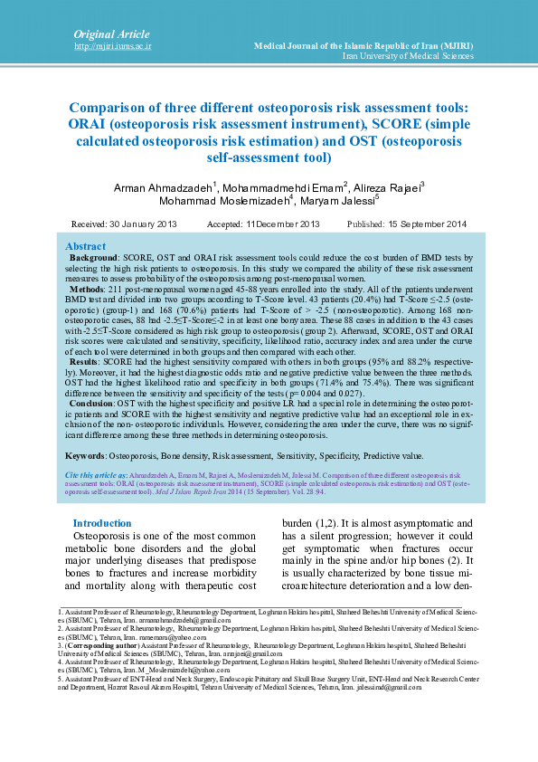 (PDF) Comparison of three different osteoporosis risk assessment tools ...