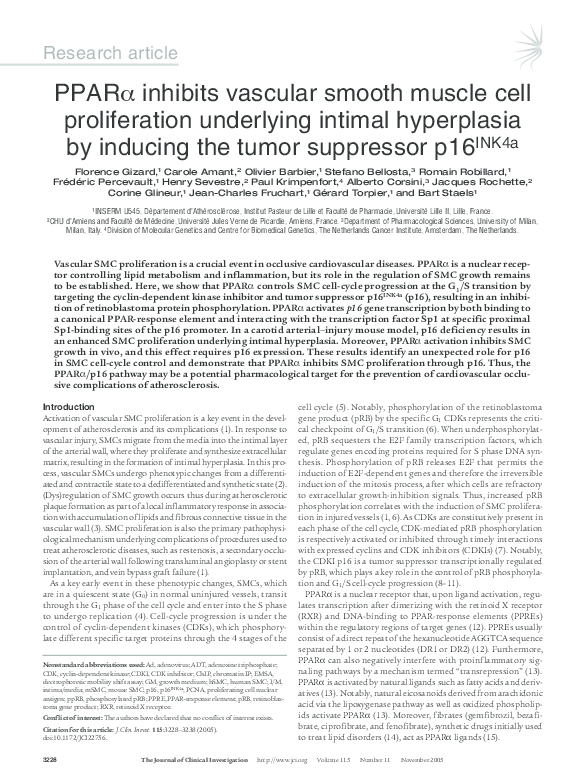 (PDF) PPARα inhibits vascular smooth muscle cell proliferation underlying intimal hyperplasia by ...
