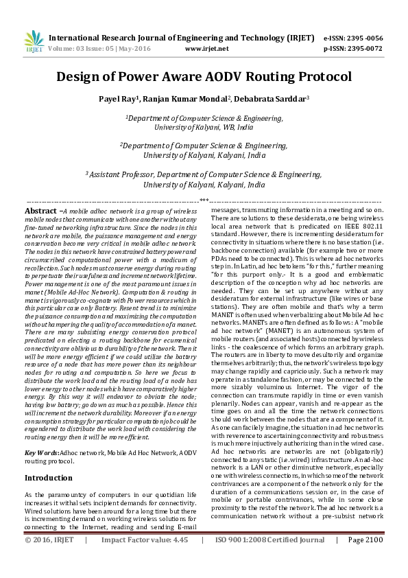 (PDF) Design of Power Aware AODV Routing Protocol