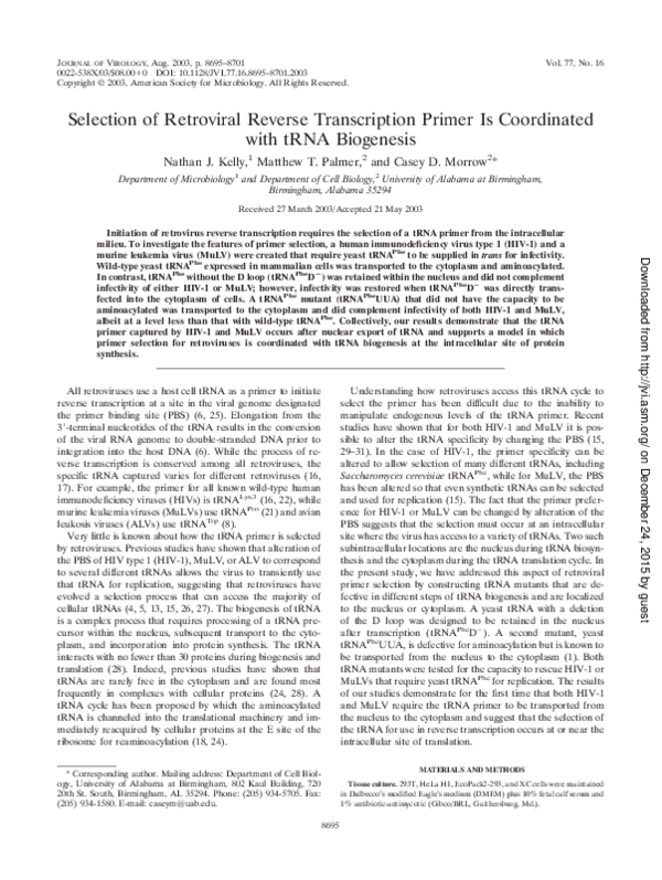 (PDF) Selection of Retroviral Reverse Transcription Primer Is ...