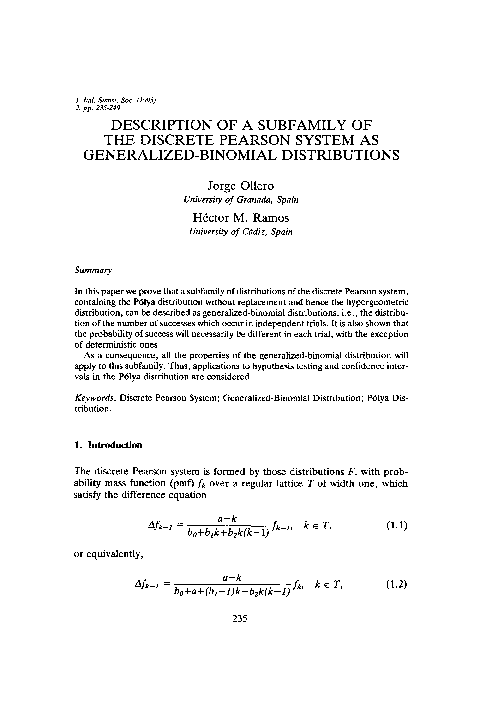 (PDF) Description of a subfamily of the discrete pearson system as ...