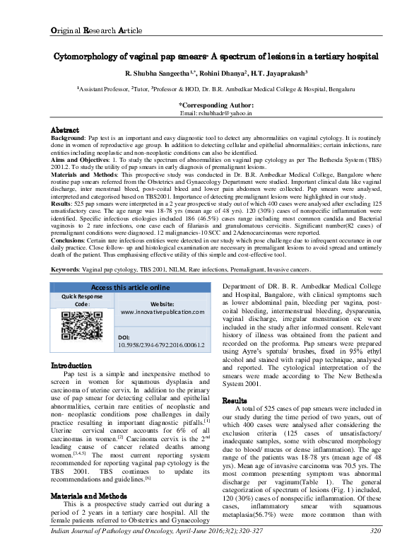 (PDF) Cytomorphology of vaginal pap smears-A spectrum of lesions in a ...