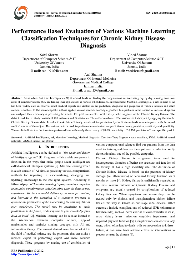 (PDF) Performance Based Evaluation of Various Machine Learning ...