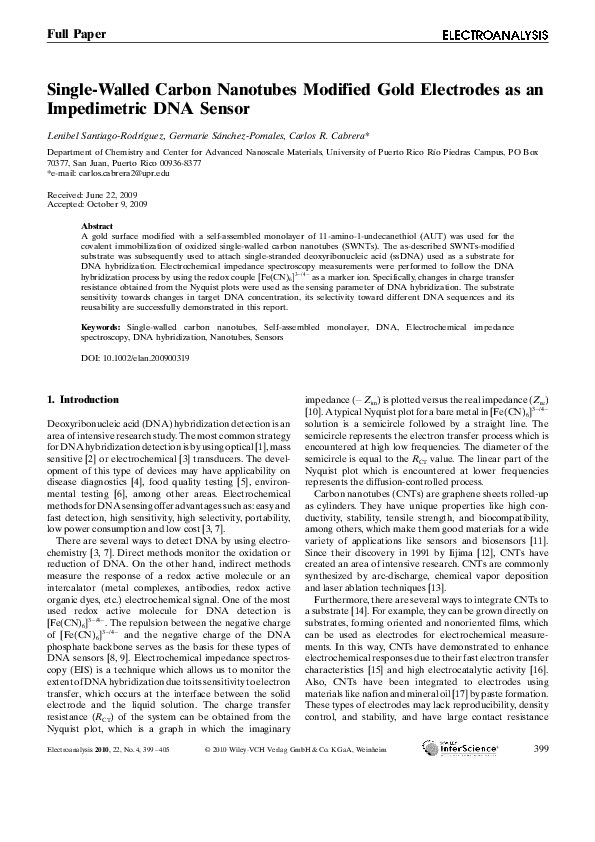 (PDF) Single-Walled Carbon Nanotubes Modified Gold Electrodes as an ...