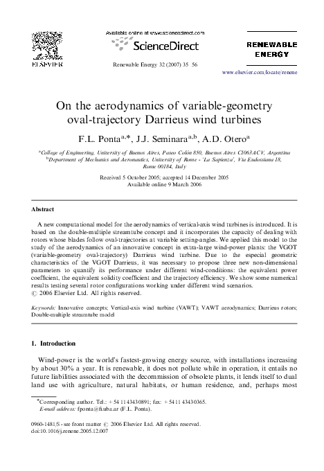 (PDF) Aerodynamics of Variable-Geometry Darrieus Turbines