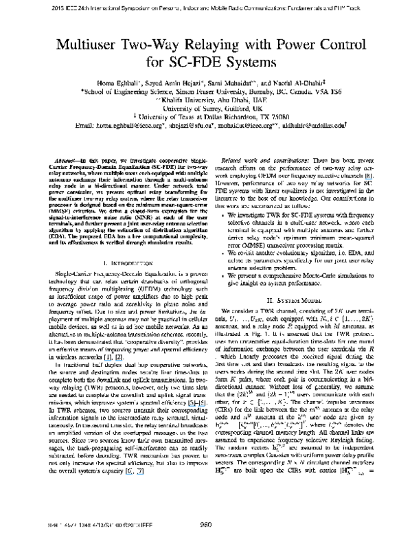 (PDF) Multiuser Two-way relaying with power control for SC-FDE systems