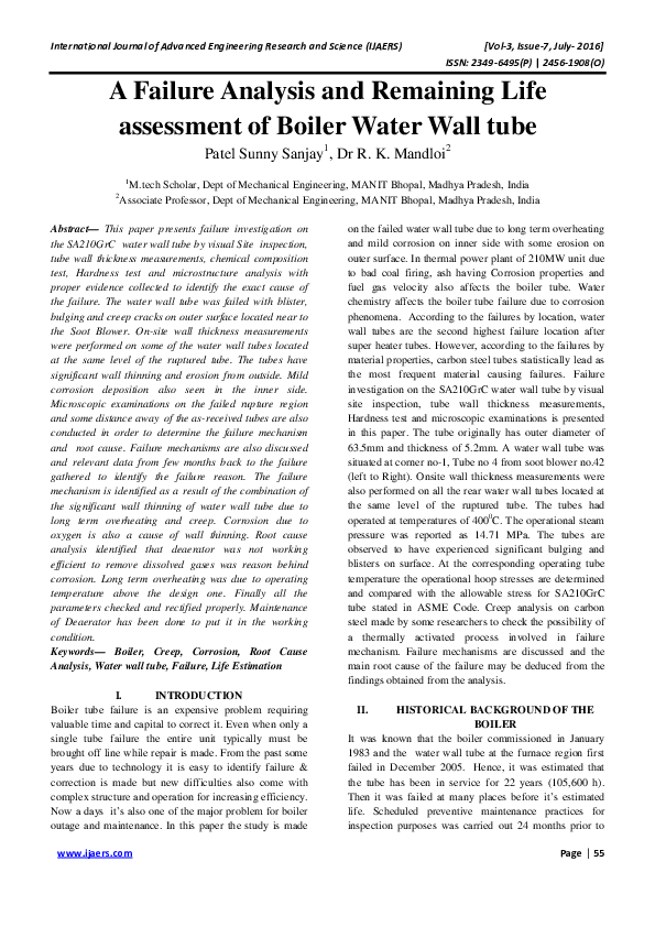 (PDF) A Failure Analysis and Remaining Life assessment of Boiler Water ...