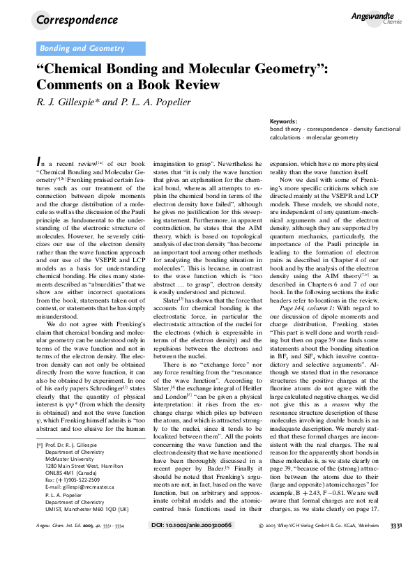 (PDF) “Chemical Bonding and Molecular Geometry”: Comments on a Book Review