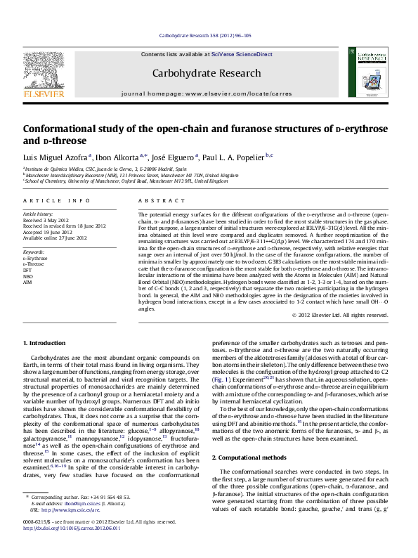 (PDF) Conformational study of the open-chain and furanose structures of d-erythrose and d-threose